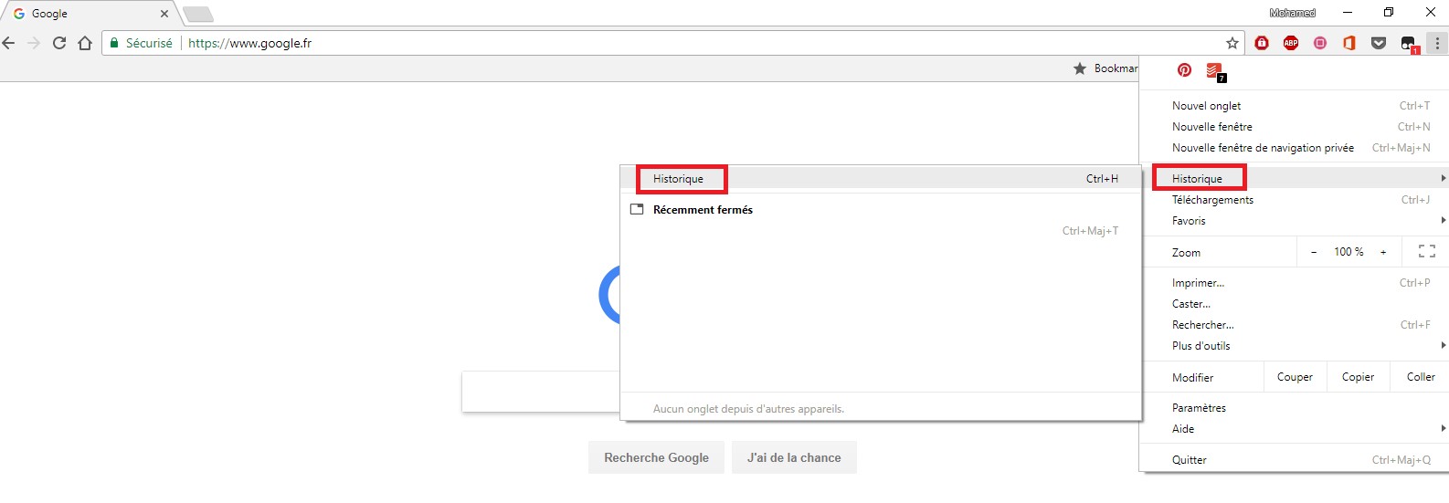Supprimez votre historique de navigation sur le navigateur Google Chrome