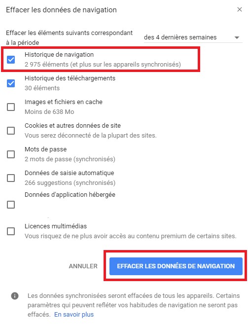 Supprimez votre historique de navigation sur le navigateur Google Chrome